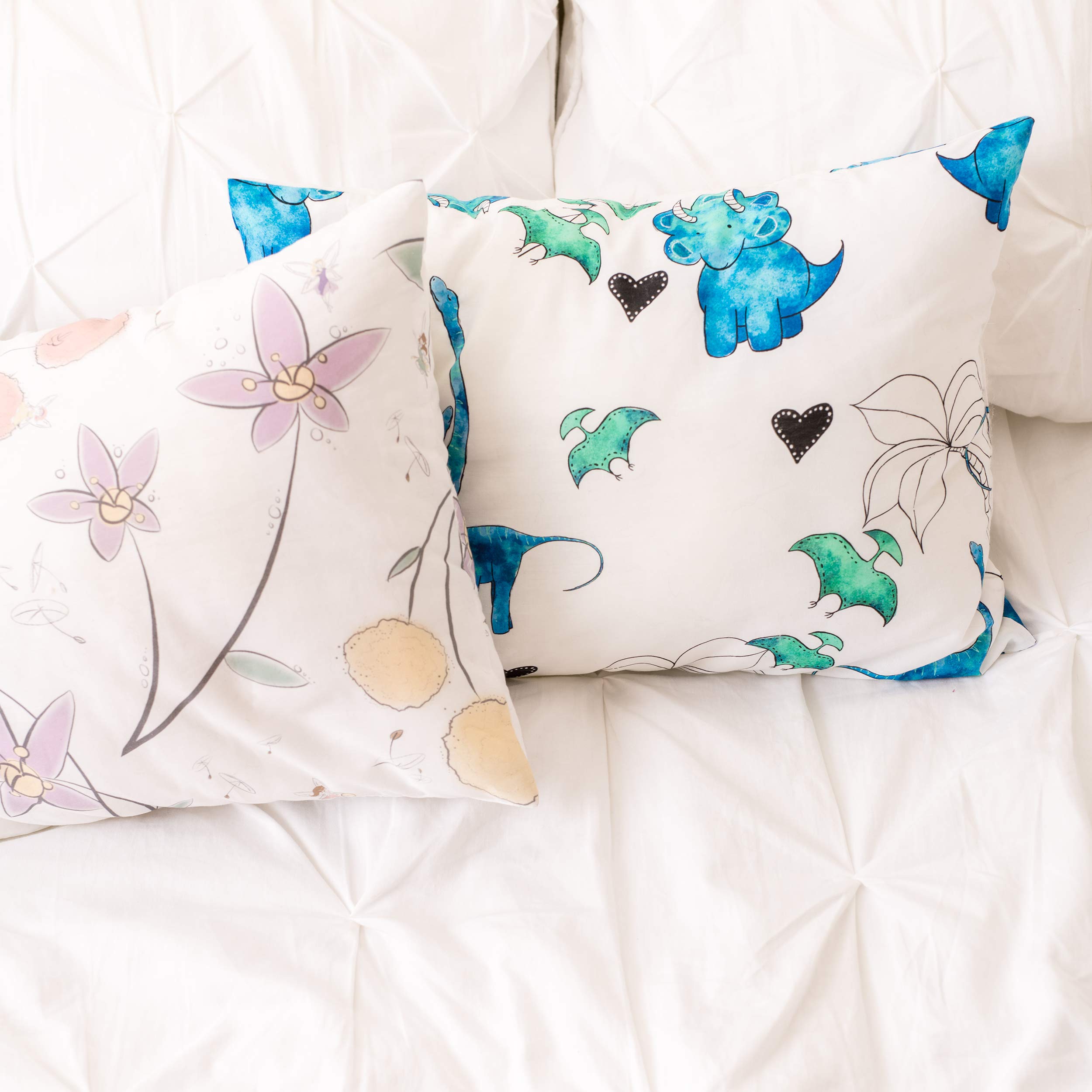 JumpOff Jo β Toddler Pillow for Kids, No Pillowcase Needed, Kids Travel Pillow, 100% Cotton Cover, Hypoallergenic, Machine Washable β 14βx19 (Dinosaur)
