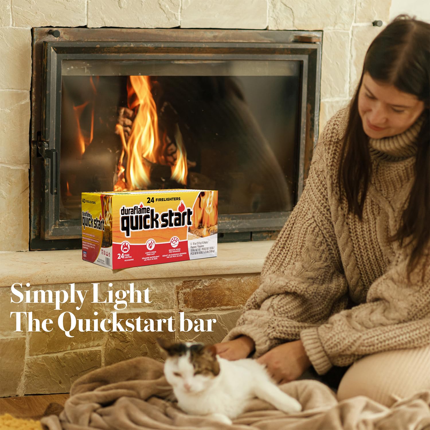 Quickstart Fire Starter for Indoor and Outdoor Use - Quick Ignition Fire Starter Logs for BBQ, Fireplace, Fire Pit and Campfires (24 Pack)