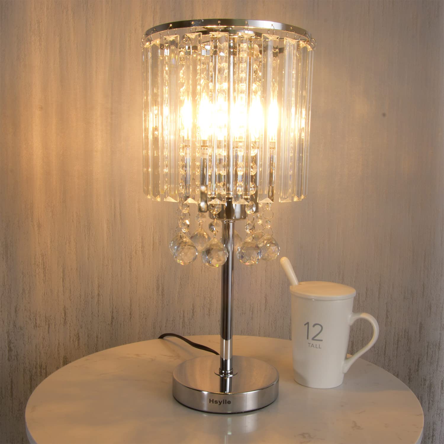 Hsyile Lighting KU300191 Modern Elegance Crystal Chandelier for Bedroom Nightstand Table Lamp,Finish Chrome,2 Light