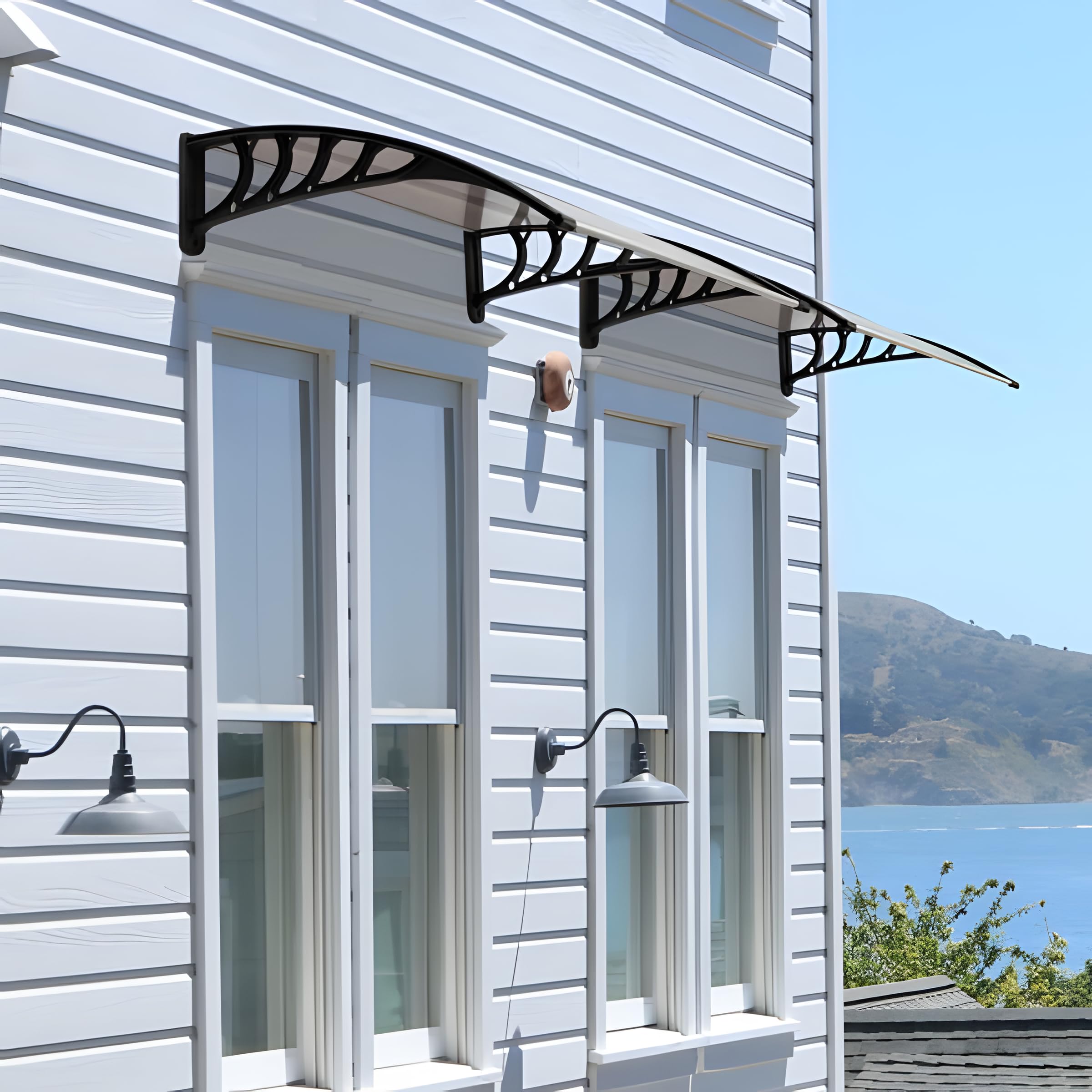 JOYSAND 40"x40" Window Door Awning, Polycarbonate Entry Door Outdoor Patio Awning Canopy, Front Door Awning for Sun Shutter, UV, Rain and Snow Protection, Hollow Sheet