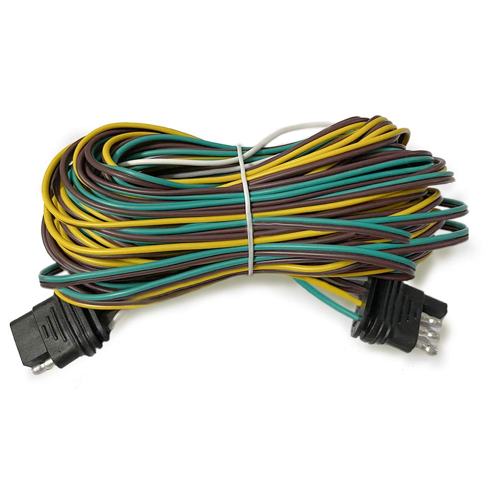 JUNEVEN 25 FT 4 Wire 4-Flat Trailer Light Wiring Harness Extension Kit[Wishbone-Style][SAE J1128 Rated][25' Male & 4' Female][18 AWG Color Coded Wires]Wire Harness For Utility Boat Trailer Lights Kits
