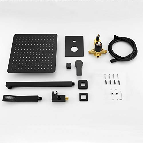 SHAMANDA Luxury Shower Set, Bathroom Single Handle Shower Faucet with Trim Valve Body Hand Shower Complete Kit, Premium Matte Black Rainfall Shower System, L70001-7