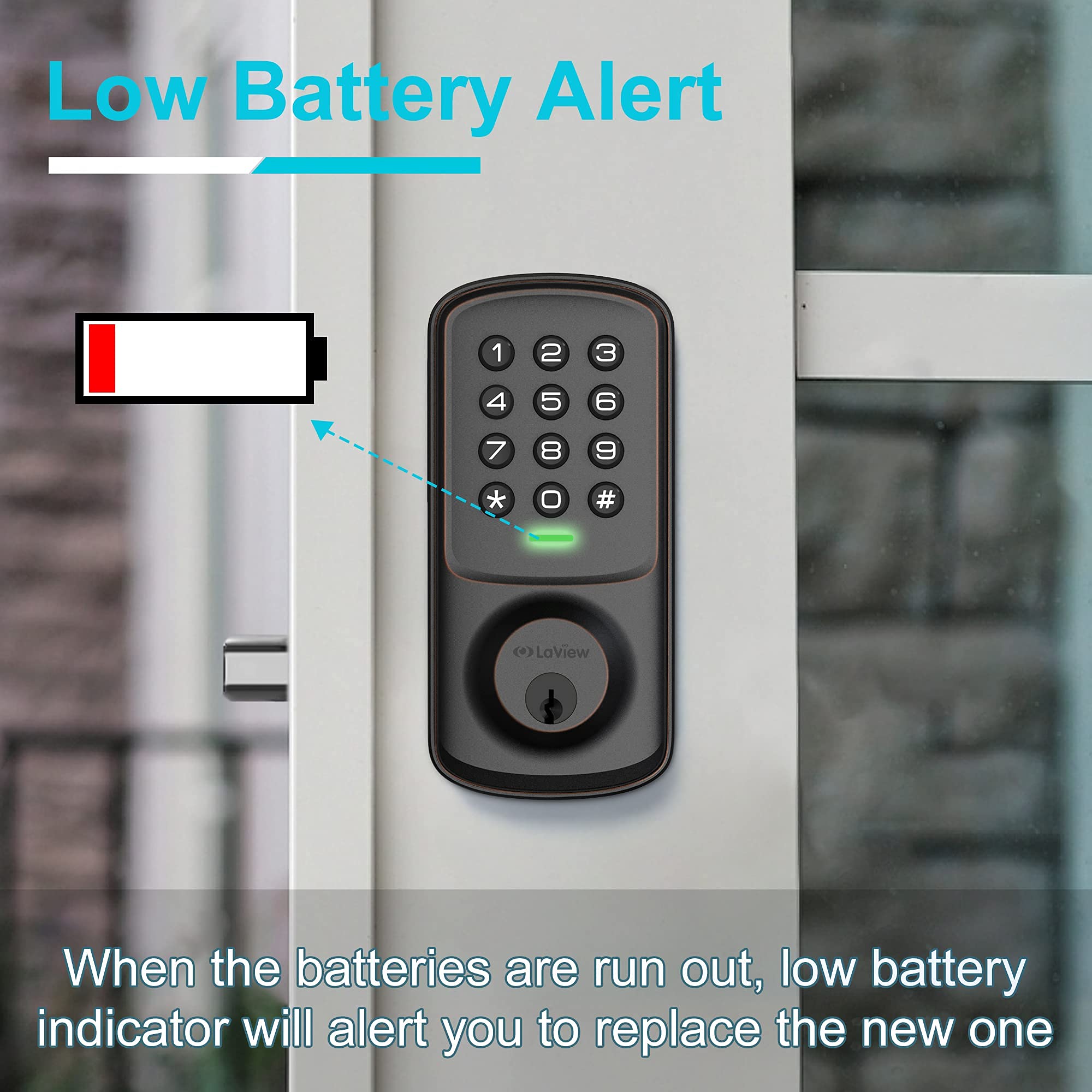 LaView Electronic Deadbolt Lock, Keypad Door Lock with Auto Lock, 1-Touch Motorized Locking, 20 User Codes, Bronze, Easy Installation