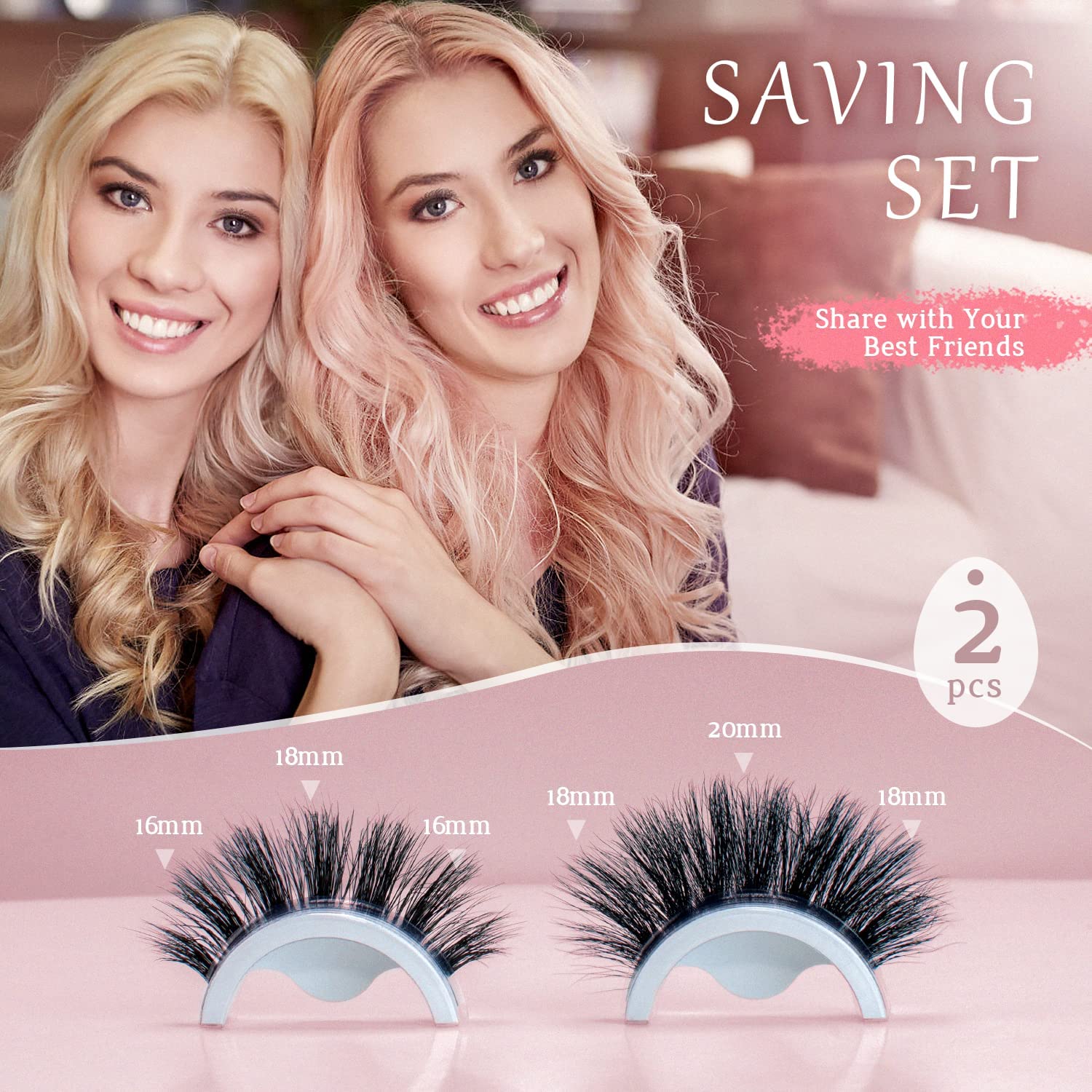 Reusable Self Adhesive Eyelashes,14-20MM 2styles Mink Wispy Cat Eye Lashes Fluffy Curly Natural Look, Russian Strip False Lashes No Glue, Safe Waterproof Fake Lashes Easy to Put On