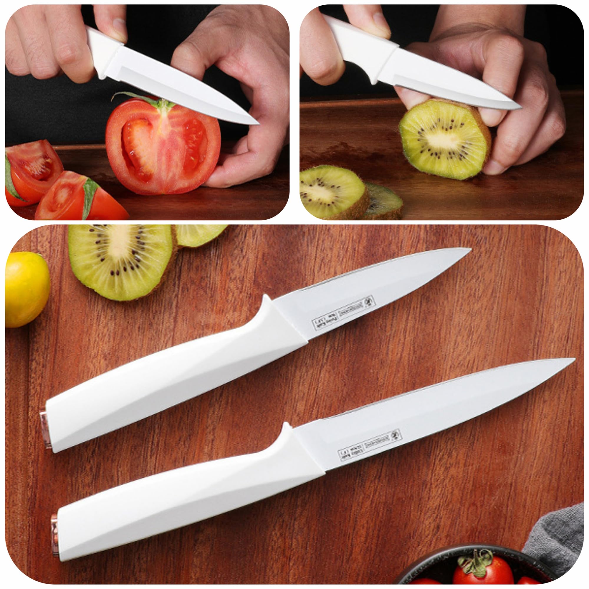 Knife Set,7pcs Kitchen Knives Set With Block & Sharpener Stainless Steel White Acrylic Rotatable Knife Holder,Dishwasher Safe Home Essentials for New