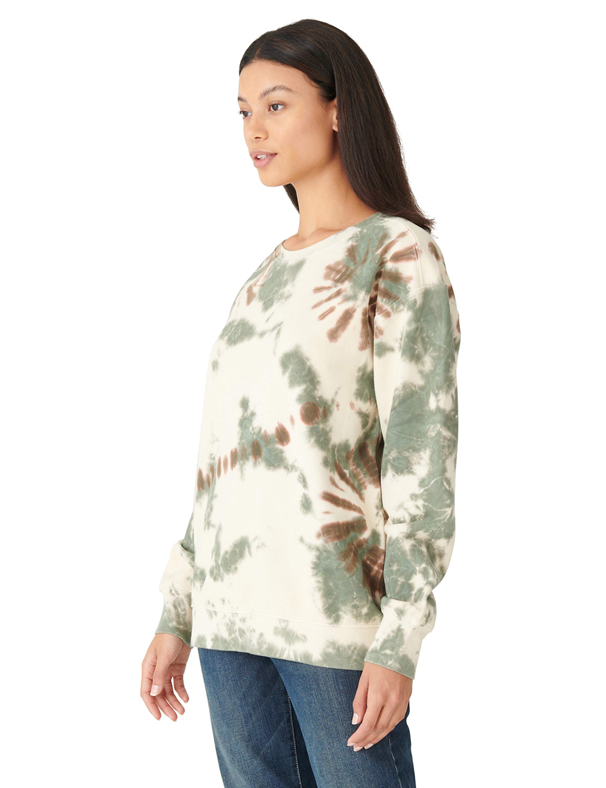 Lucky Brand Women's Long Sleeve Crew Neck Tie Dye Pullover Sweatshirt, Whisper White, S