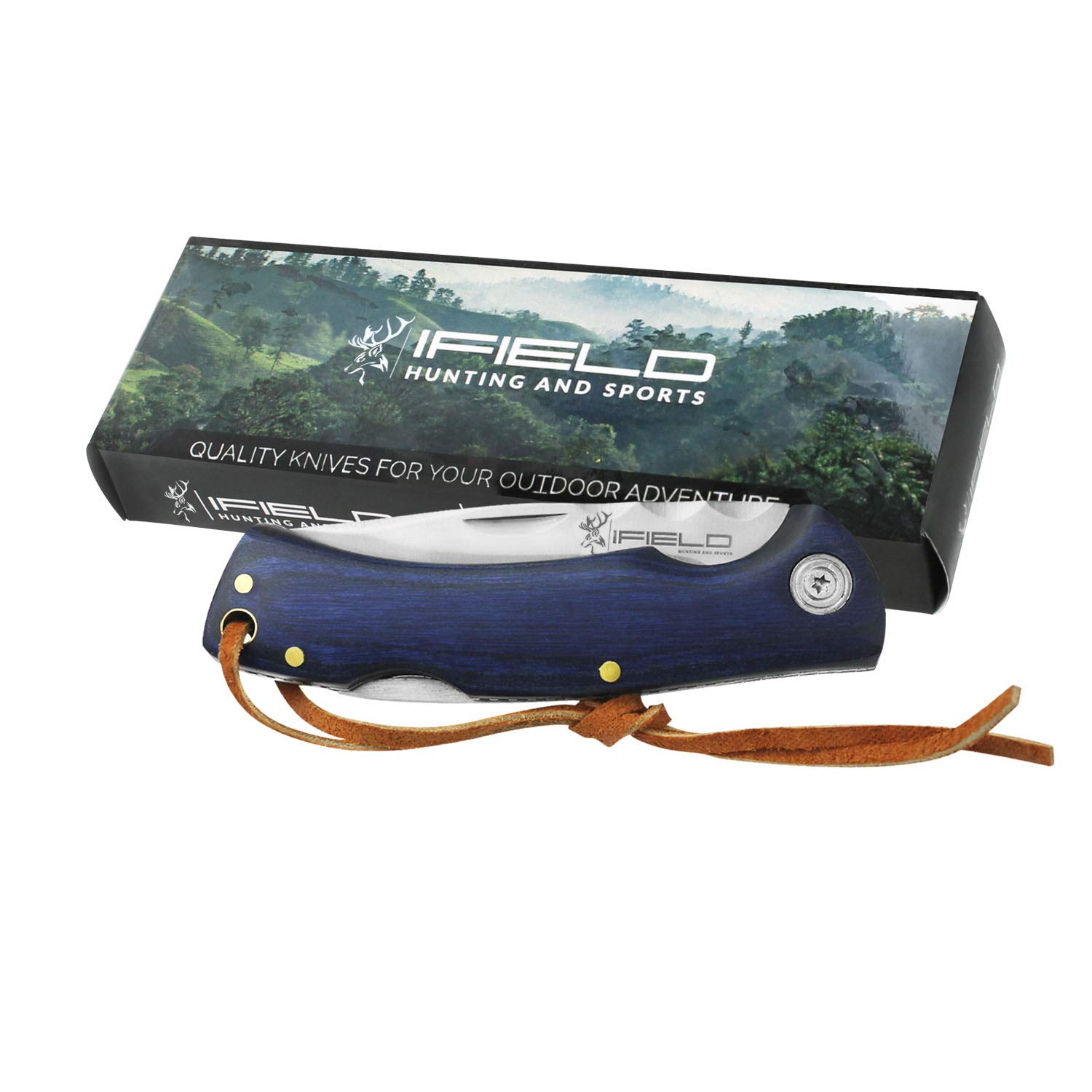 iFIELD Folding Knife Camper EL29039, Blue Stamina Handle, with Cord, 3.3 inch Stainless Steel Blade, Camping Tool for Fishing, Hunting, Sport Activity.