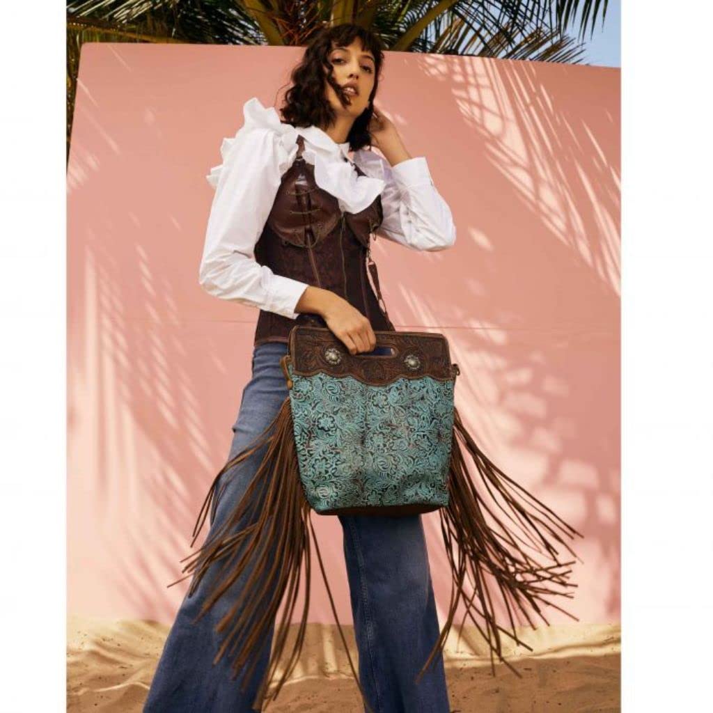 Myra Bag Blue Vine Hand-Tooled Bag S-3361