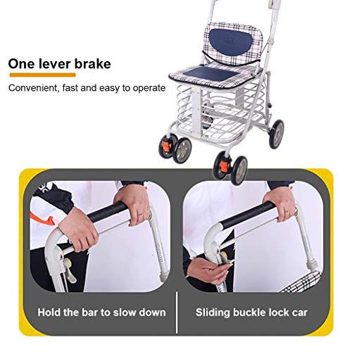 Shopping Rollator Seniors Walker Walking Frame Aid Lightweight Mobility Trolley Stroller Scooter Foldable with Seat and Bag 4 Wheels for Eldly, Can Bear Weight 120kg(265lbs)