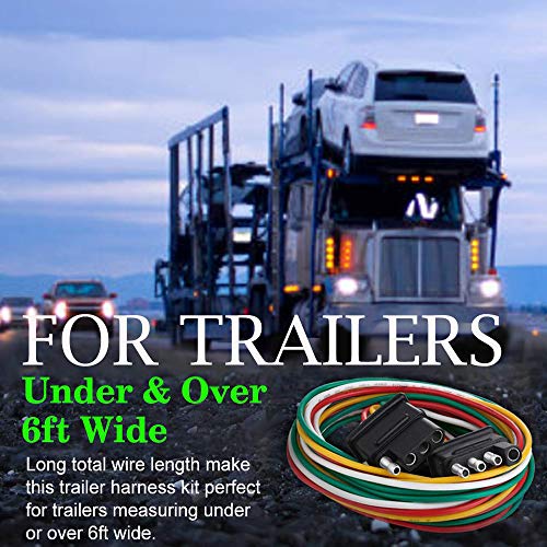 juneven 6ft 4 Wire 4-Flat Trailer Light Wiring Harness Kit 4 Way Trailer Wire Extension & Wishbone-Style with 18 Gauge White Ground Wire SAE J1128 Rated
