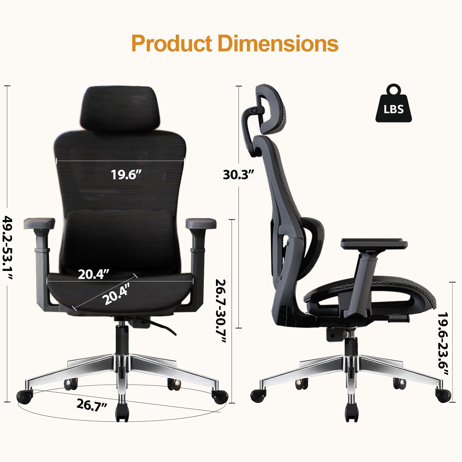 XUEGW Ergonomic Office Chair, High Back Mesh Computer Chair with Armrest Adjustable Headrest, Comfy Home Office Desk Chairs with Lumbar Support Rocking & Tilt