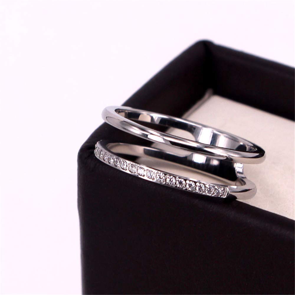 IFUAQZ Women's Stainless Steel Cubic Zirconia Ring Knuckle Midi Stacking Double Lines Eternity Bands Silver Size 6