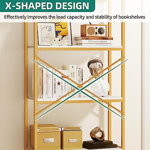 YITAHOME Gold Bookshelf and Bookcase, 71.3” Tall Modern Open Arched Book Shelf, 4-Tier Freestanding Storage Display Rack Shelves for Bedroom,Living Room,Office,Kitchen, White&Gold