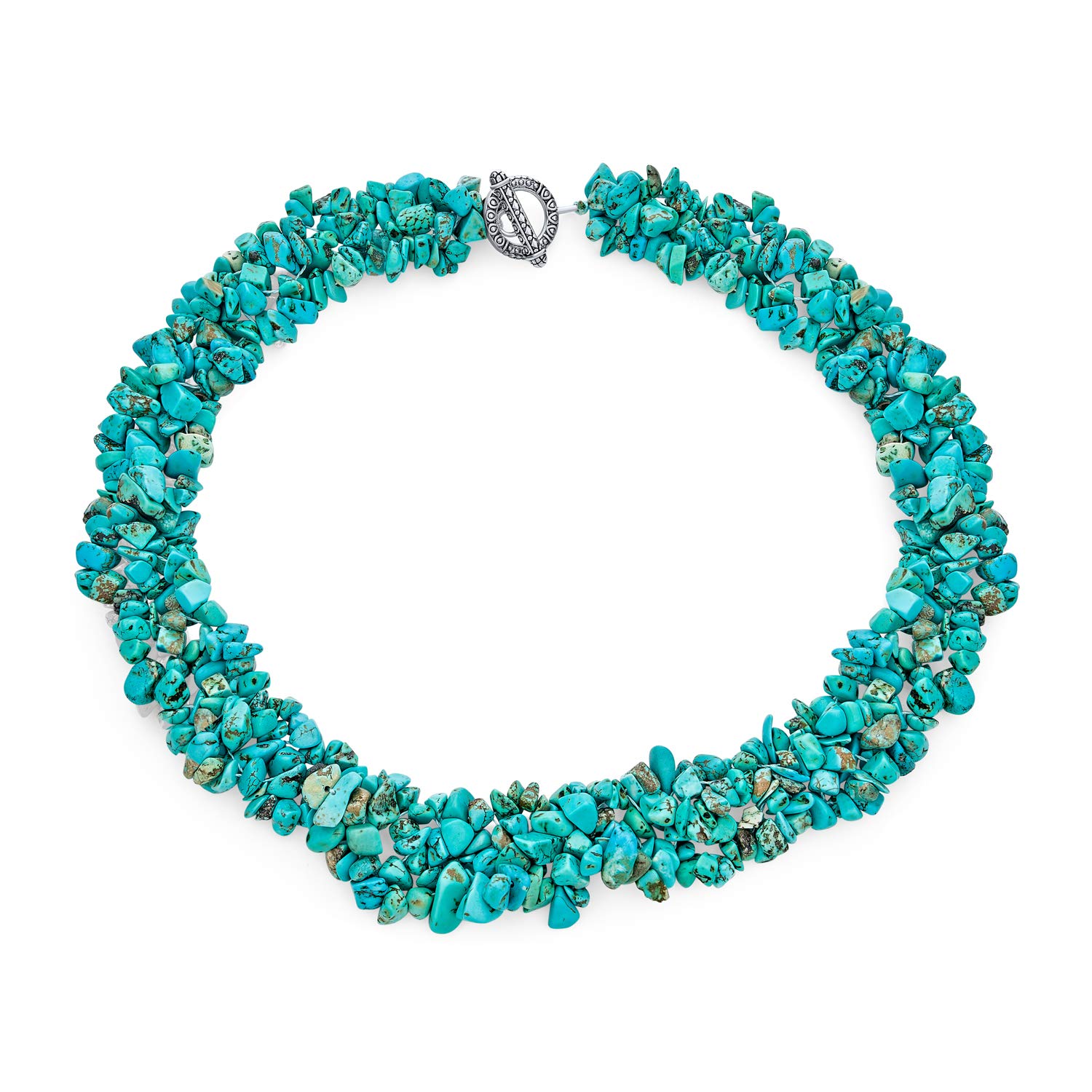 Large Wide Stabilized Turquoise Cluster Chips Bib Statement Collar Necklace Stretch Bracelet for Women Jewelry Set