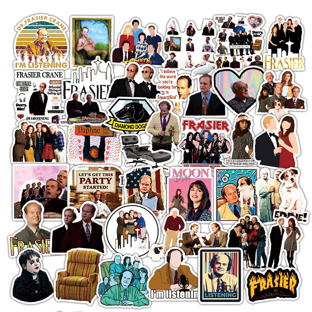 NG2D58 The Frasier Stickers Pack of 50 , TV Show Merchandise for Water Bottle,Laptops, Computers, Flasks, Notebook, Phone Case…, 2-4inch