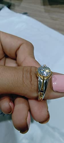 Moissanite Solitaire Engagement Ring with two tone Yellow Gold with 1.50 ct Round Brilliant Cut for Women (Sterling Silver, 6.5)