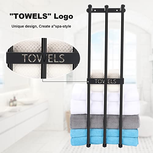 Towel Rack Wall Mounted, Towel Holder for Bathroom Wall, Minimalist Design for 3 Bar Towel Racks, for Bathroom, Camper Vans and Camper,for Folded Large Towel – Black