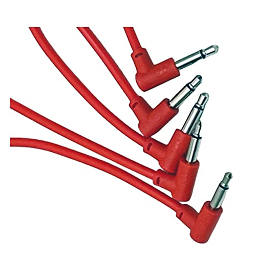Luigis Modular M-PAR Right Angled Eurorack Patch Cables - Package of 5 Red Cables, 6" (15 cm)
