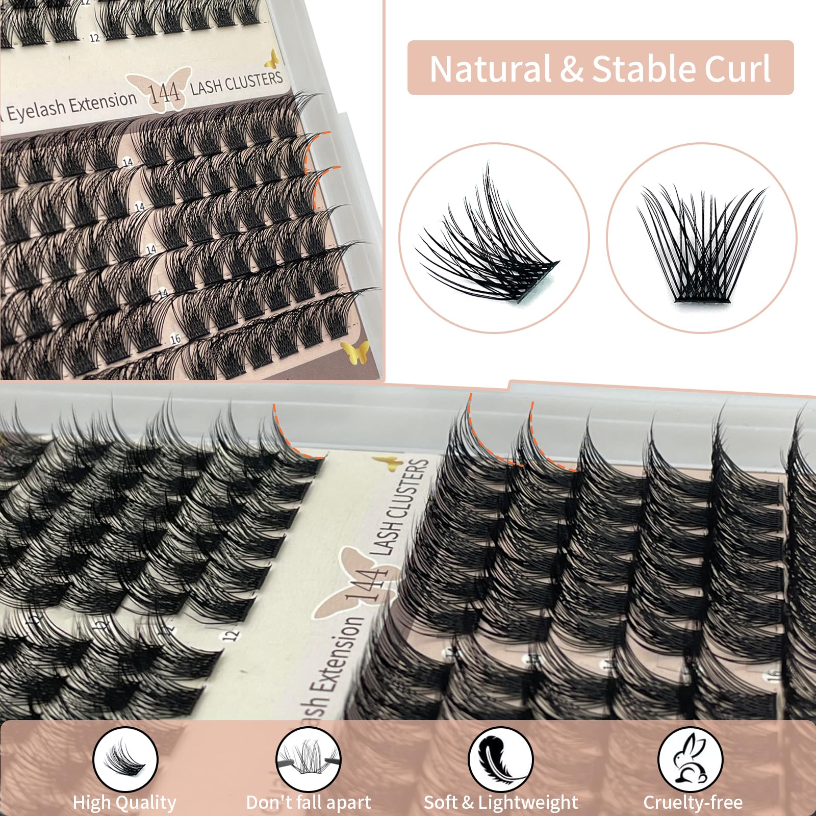 Lash Extension Kit 144 Pcs DIY Eyelash Extension Kit With Waterproof Lash Bond Glue And Seal And Lash Applicator DIY Wispy Lash Clusters C Curl 10-16mm Mix Volume Individual Lashes Extension Kit DIY at Home By FOINEMYED