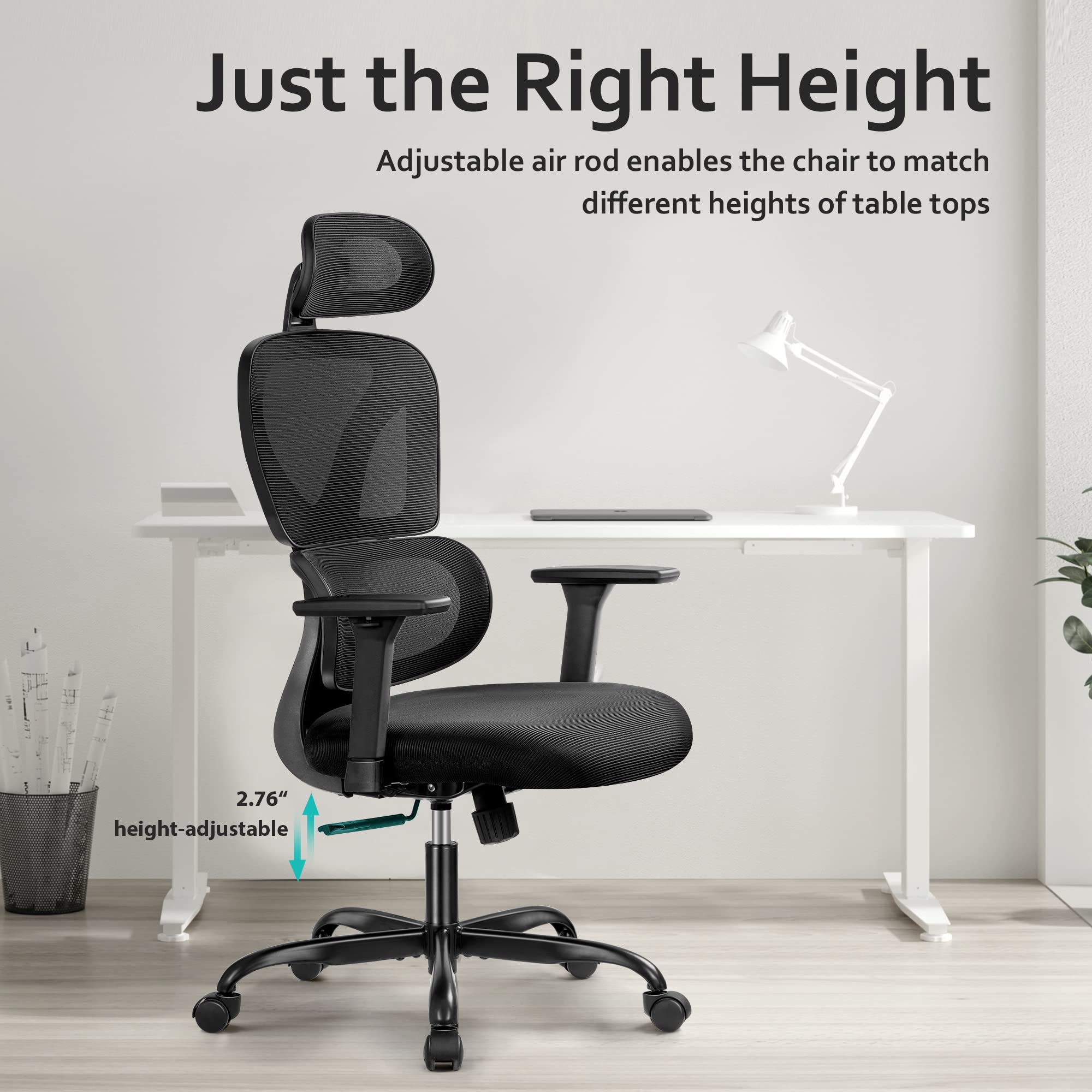 KERDOM Ergonomic Office Chair, Home Desk Chair, Comfy Breathable Mesh Task High Back Thick Cushion Computer Chair with Headrest and 3D Armrests, Adjustable Height Home Gaming Chair (S-Grey)