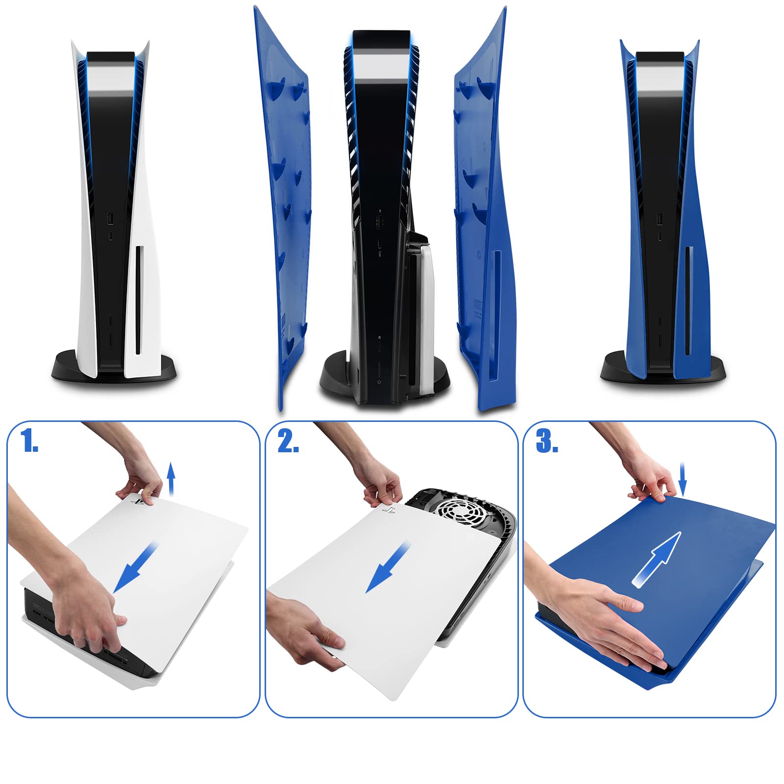 NICEMOVIC PS5 Cover Plates for Playstation 5 Disc Edition, Hard Shockproof PS5 Face Plates Shell Skin Case, PS5 Console Accessories, ABS Anti-Scratch Dustproof Replacement Faceplate (Blue)