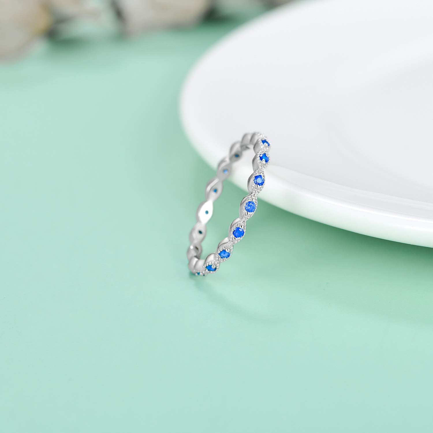 LONAGO 925 Sterling Silver Evil Eye Ring with 5A Cubic Zirconia Good Luck Stacking Ring for Women (Size 5)