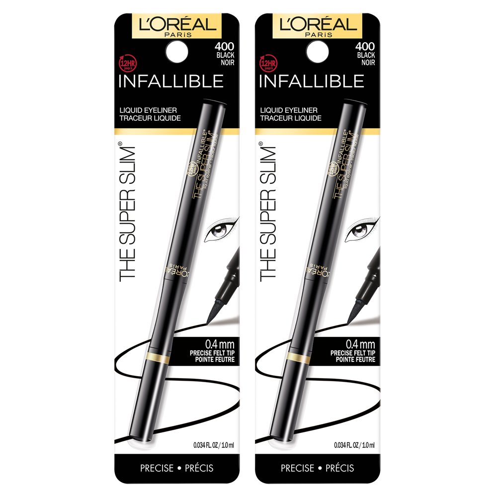 L'Oreal Paris Makeup Infallible Super Slim Long-Lasting Liquid Eyeliner, Ultra-Fine Felt Tip, Quick Drying Formula, Glides on Smoothly, Black, 0.03 fl oz., 2 Count