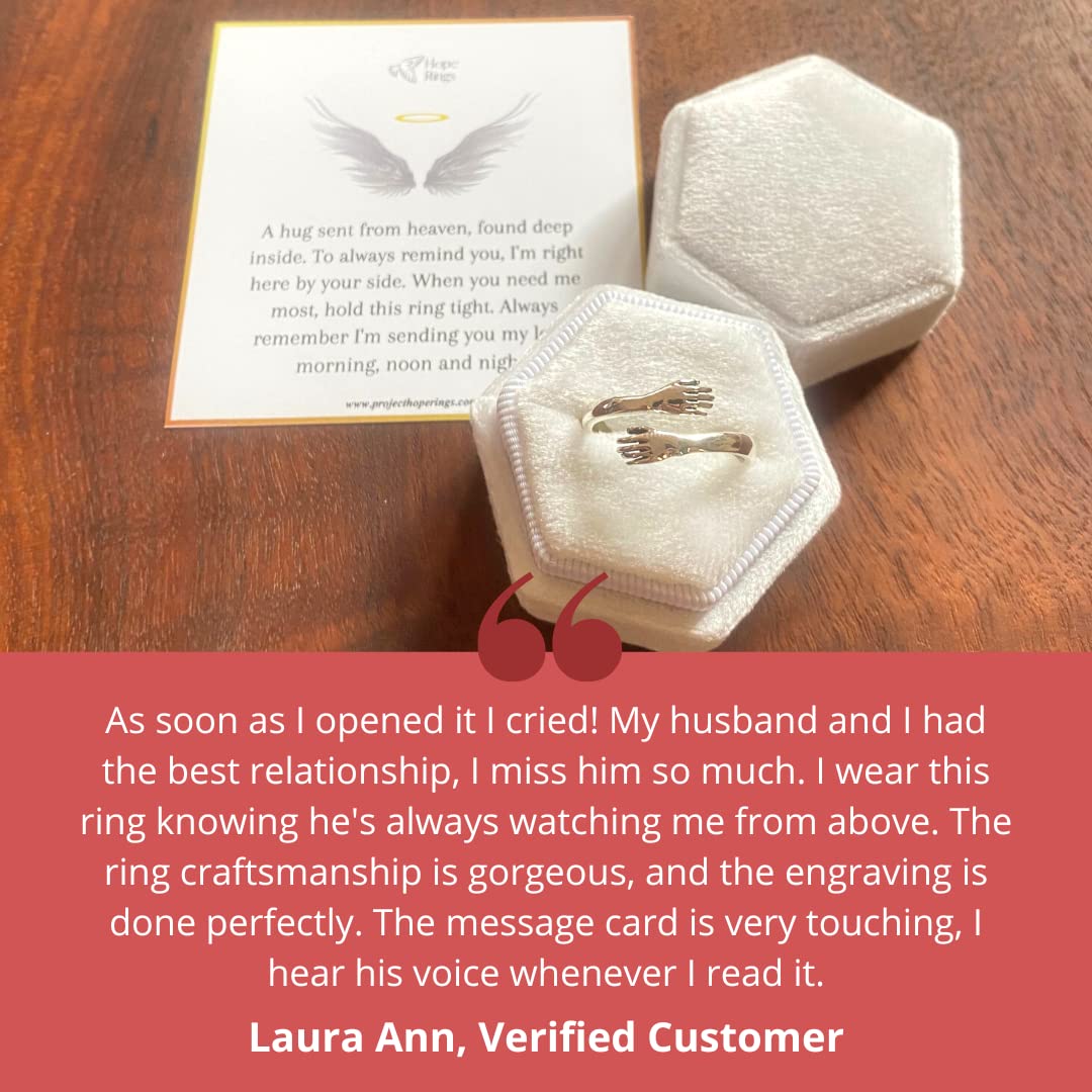 Project Hope Rings – The Hug From Heaven Ring – Handcrafted 925 Sterling Silver Hand Hug – Tarnish-Free & Hypoallergenic – Adjustable Wrap Around Ring – Thoughtful Memorial Gift Idea for Girls & Women (Sterling Silver, Adjustable)