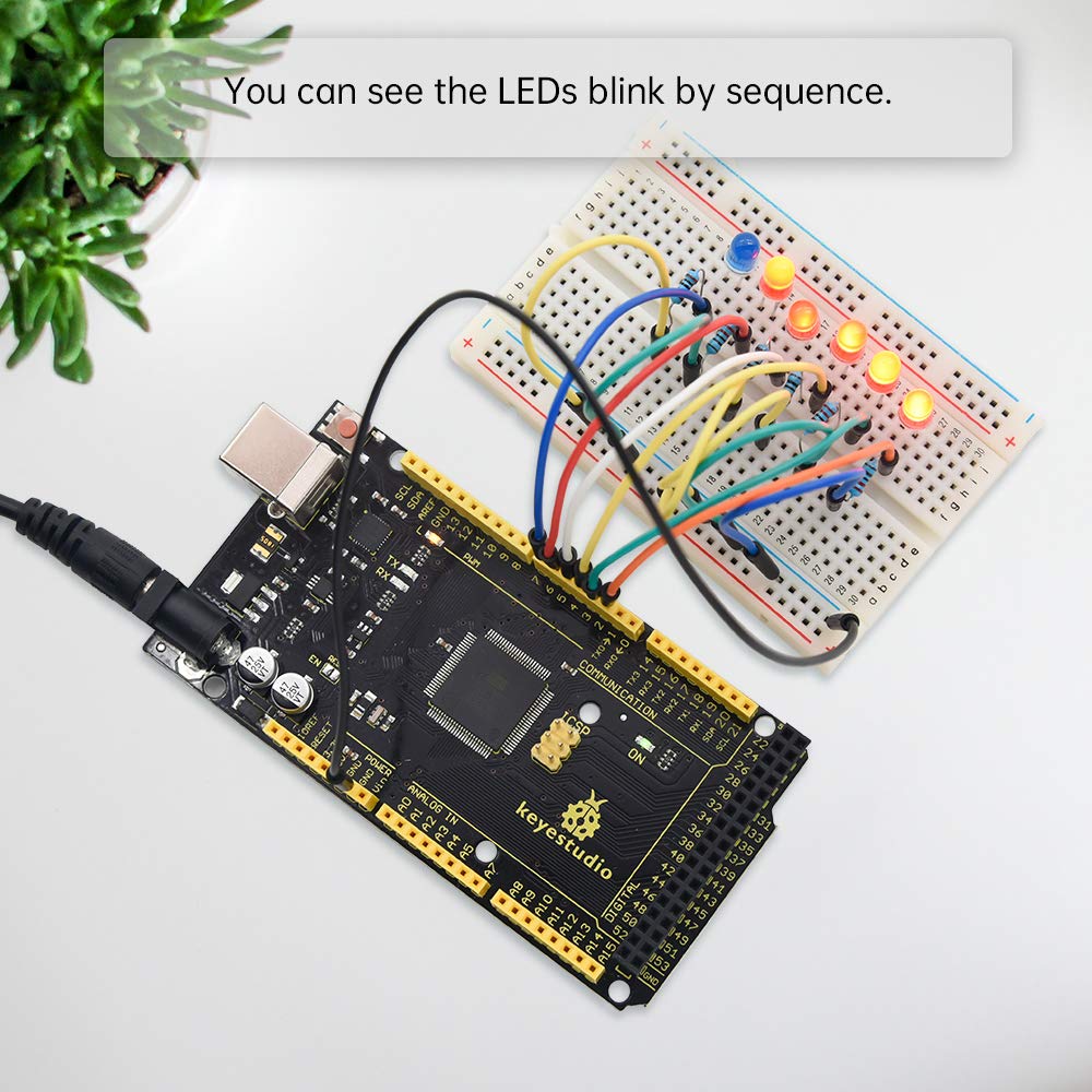 KEYESTUDIO Mega Board 2560 R3 for Arduino Project with USB Cable - CP2102 USB Serial Chip