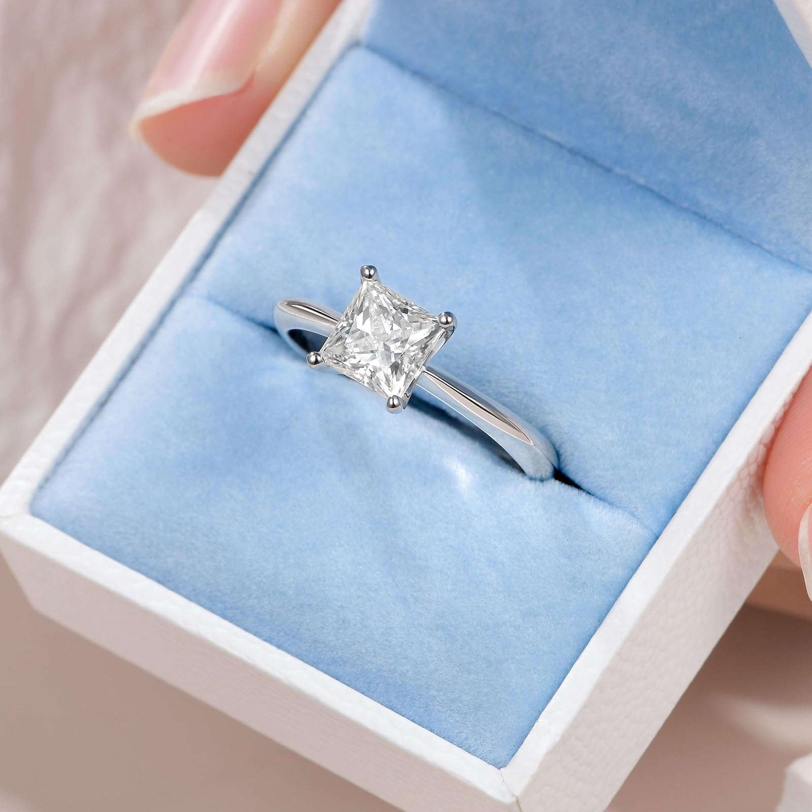 Newshe Wedding Bands for Women Engagement Anniversary Eternity Ring White Cz 925 Sterling Silver Size 5-10 (Cushion halo, 6)