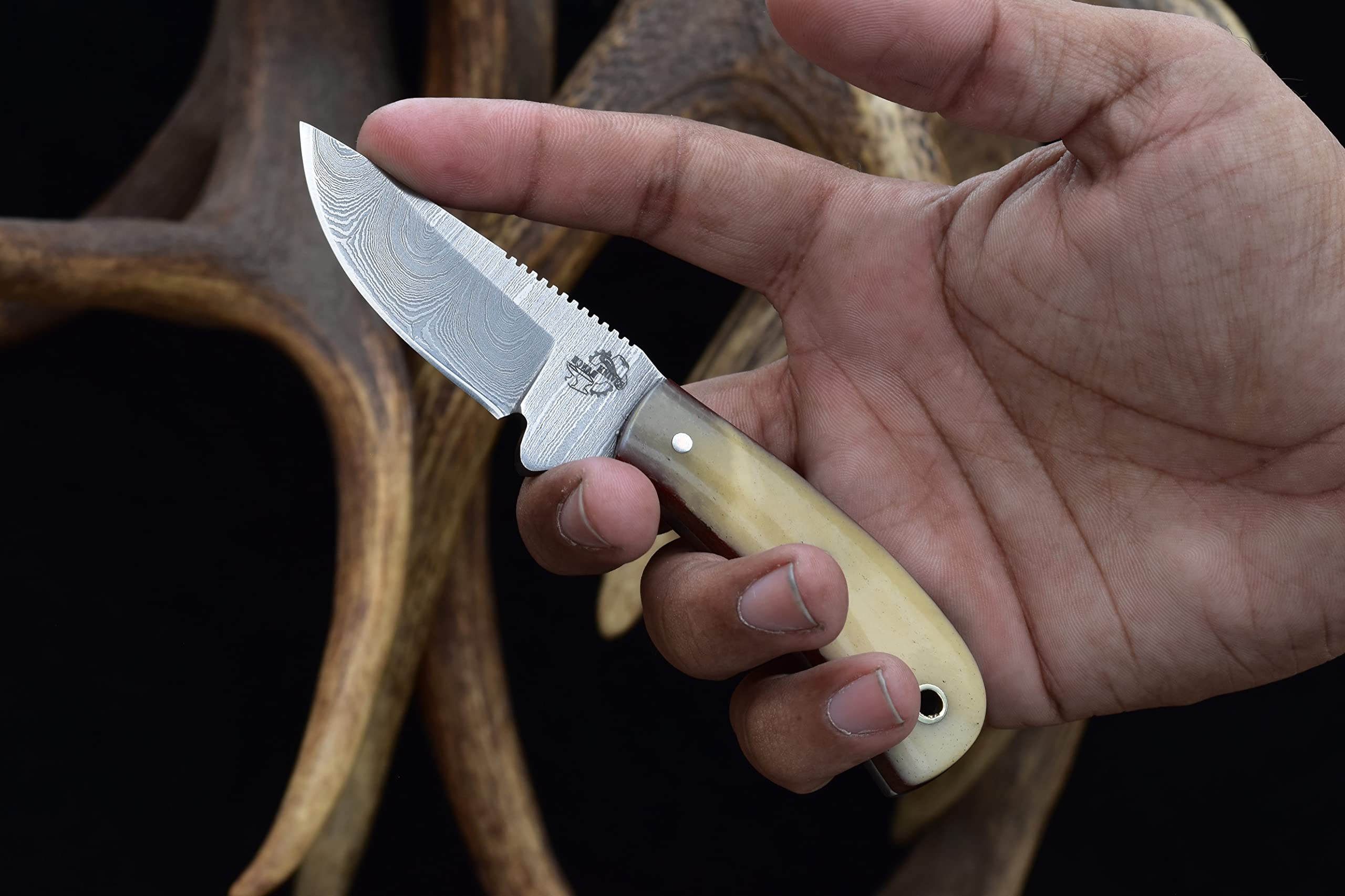 Knives Ranch Fixed Blade EDC Skinning Knife β Cattle Bone Handle β Heavy-duty Horizontal Carry Sheath (2006-B)