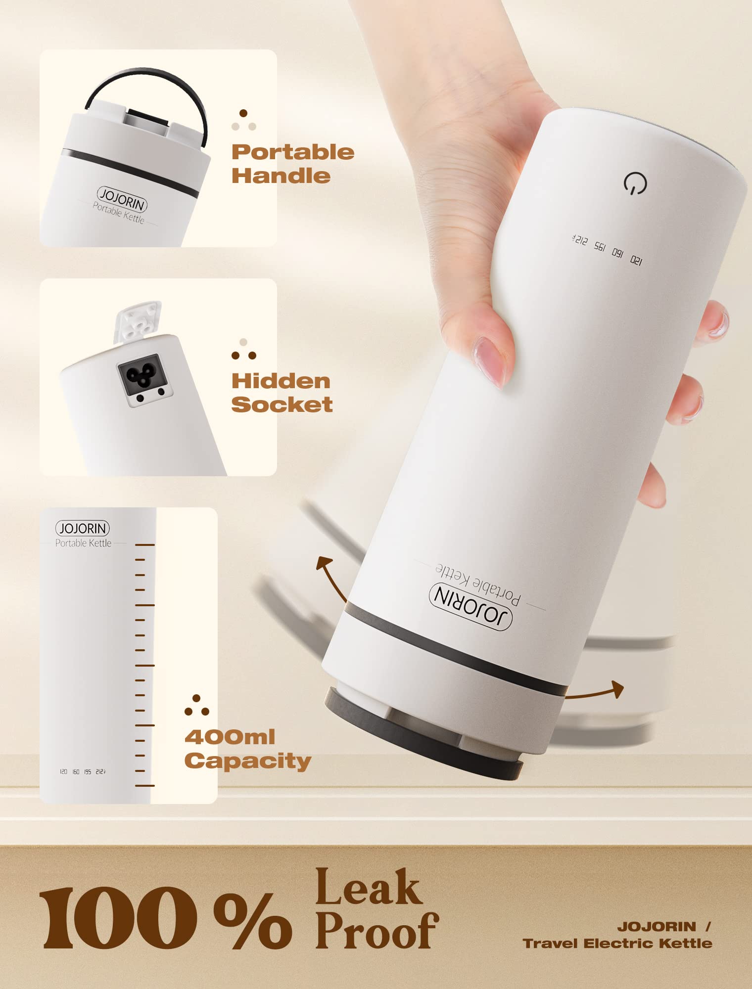 Portable Electric Kettle, 400ml Travel Electric Kettle with 4 Variable Presets, Stainless Steel with Automatic Shut off & Fast Boil Tea Kettle Water Boiler, Grey