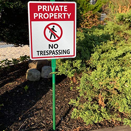 SmartSign No Trespassing Signs Private Property, 10 x 12 Inches Aluminum Sign with 3 Feet Stake