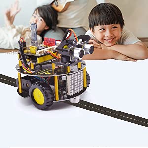 KEYESTUDIO Turtle Smart Robot Car Kit V3.0 for Arduino, IR Remote/Bluetooth Control, 8x8 LED Matrix, Line Tracking, Ultrasonic Obstacle Avoidance/Follow