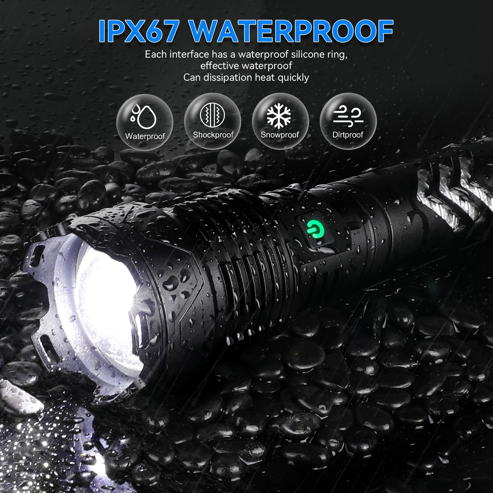 KINGCAESAR Rechargeable Flashlights High Lumens, 250000 Lumens Super Bright Flash Light, 5 Modes with Long Runtime, Waterproof, Handheld Powerful LED Flashlight for Hu∩ting, Camping, Gift
