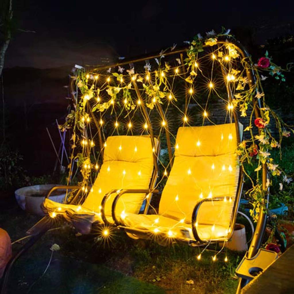 LED Fairy String Lights Twinkle Net Light Firefly Starry Super Bright 8 Lighting Modes Controller Christmas Tree Wedding Party Garden Yard Lawn Patio Decoration Curtain Lights (Warm White, 4.9X4.9ft)