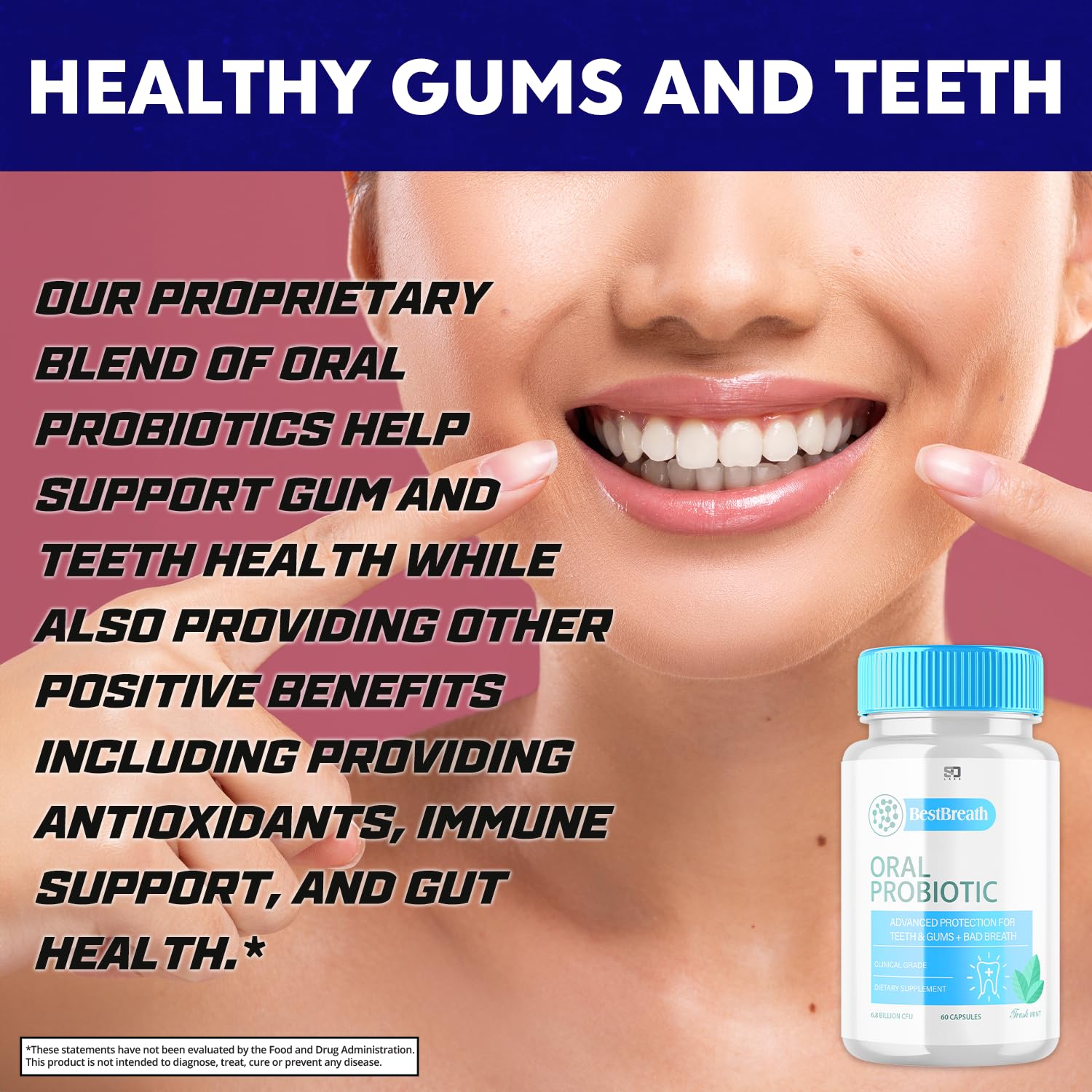 S.O Labs Best Breath Oral Probiotic Advanced Protection for Teeth, Gums, & Bad Breath - Best Breathe Probiotic Supplement Pills for Healthier Teeth & Gums (1 Pack)