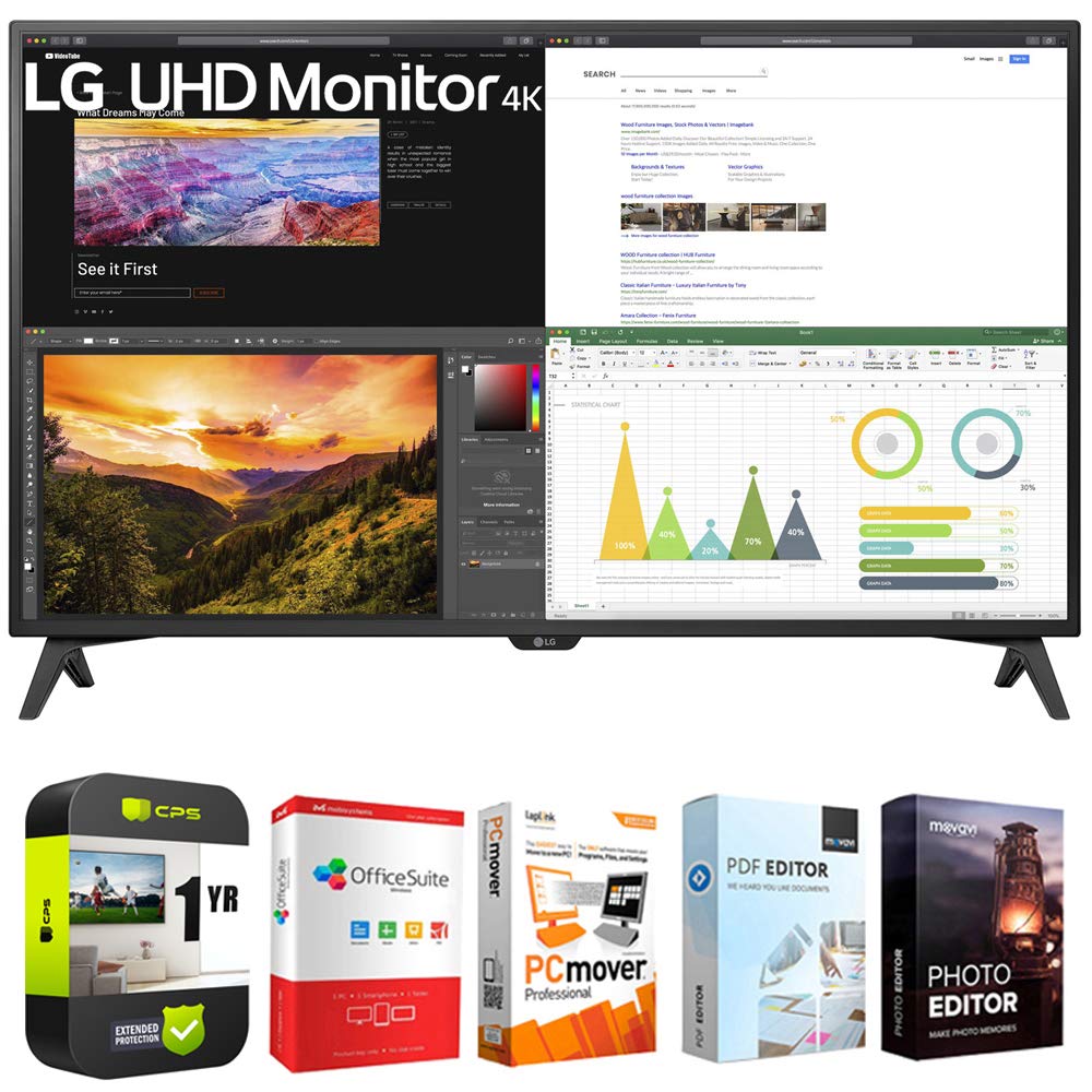 LG 43UN700T-B 43-inch 4K UHD 3840x2160 IPS USB-C HDR 10 Monitor Bundle with 1 YR CPS Enhanced Protection Pack and Tech Smart USA Elite Suite 18 Standard Editing Software Bundle