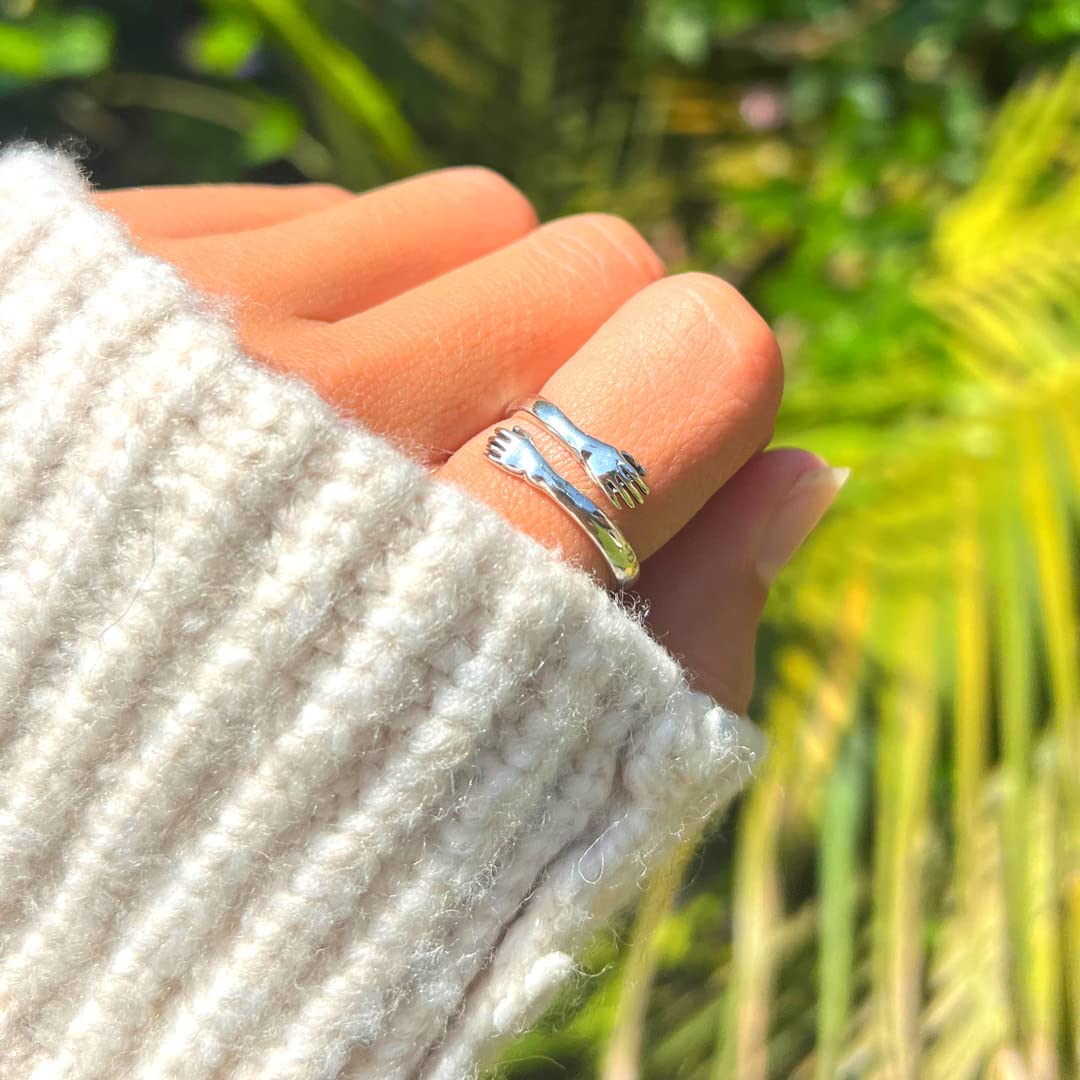 Project Hope Rings – The Hug From Heaven Ring – Handcrafted 925 Sterling Silver Hand Hug – Tarnish-Free & Hypoallergenic – Adjustable Wrap Around Ring – Thoughtful Memorial Gift Idea for Girls & Women (Sterling Silver, Adjustable)