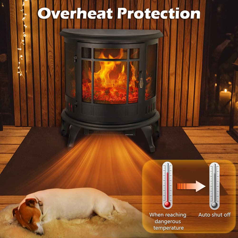 LifePlus Electric Fireplace, 25 Inch Fireplace Heater with Thermostat, Freestanding Fireplace Stove with Real & Adjustable Flame, Overheating Protection, 1500W Space Heater for Home Indoor Use