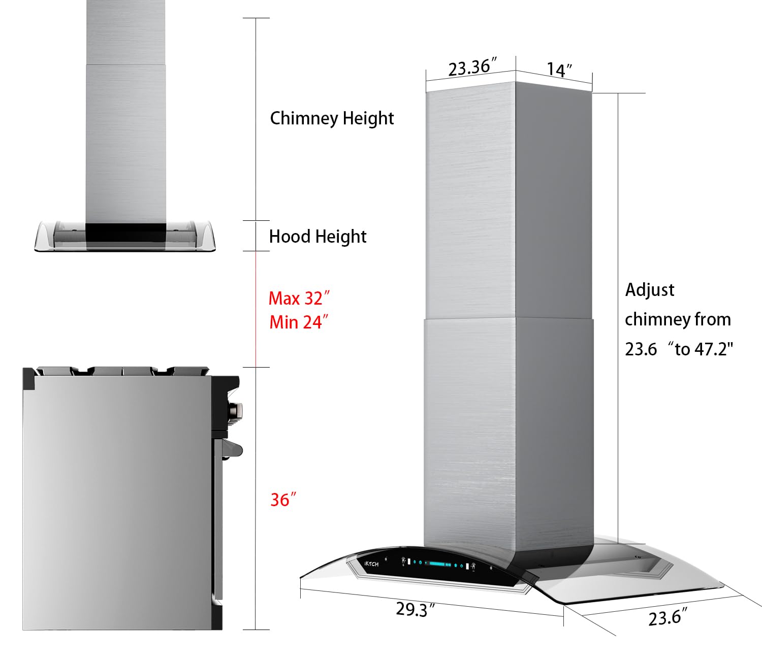 IKTCH Upgrated 30"Island Mount Range Hood,900 CFM Ducted Range Hood with 4 Speed Fan,Stainless Steel& Tempered Glass Range Hood 30 inch with Gesture Sensing&Touch Control Making life Smarter IKIS01-30