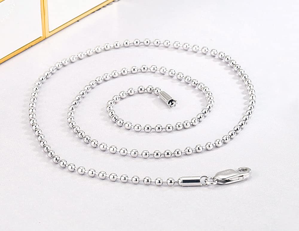 Meilanduo Solid 925 Sterling Silver 2.3mm Ball Bead Chain Necklace 18, 20, 22, 24, 26, 28 Inch for Women & Men (28")