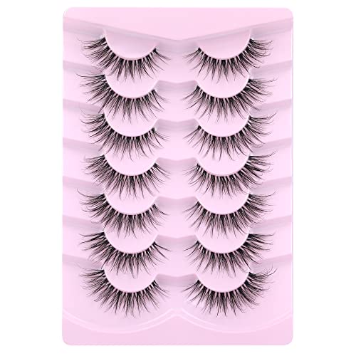 Lashes Natural Look False Eyelashes Wispy Fluffy Lashes Mink Long Curly Fake Eyelashes Cat Eye Lashes with Clear Band 7 Pairs Pack by GVEFETIEE