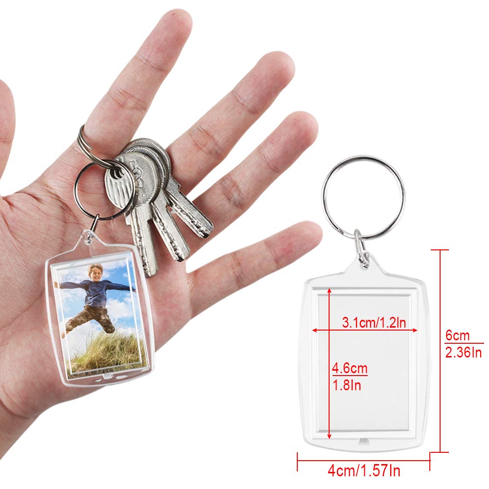 Kulannder 30 PCS Photo Insert Keychains, Acrylic Clear Blank Keyrings Picture Frame Keyring with Split Ring for Personalised Custom and Passport Photo Size, 1.57 Inch by 2.36 Inch