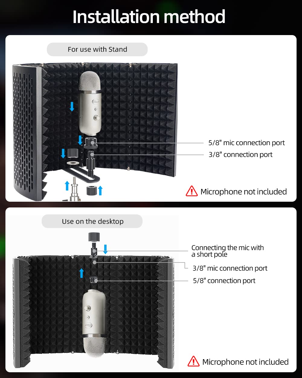 Microphone Isolation Shield with Stand [Curved Panel], Mic Stand with Isolation Shield for Blue Yeti/Shure MV7/SM7B/ATH2020 and Other Mics, High Density Absorbent Foam, Max Height 82 inch, by IDoon