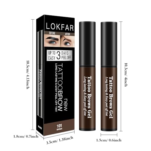 LSxia 2 Pcs Peel Off Tattoo Eyebrow Gel Set, Natural Color Eye-Brow Gel Long-Lasting Waterproof Eyebrow Tattoo, Easy Peel Off Eyebrow Brow Tattoo Makeup -Up To 3 Days (Brown)