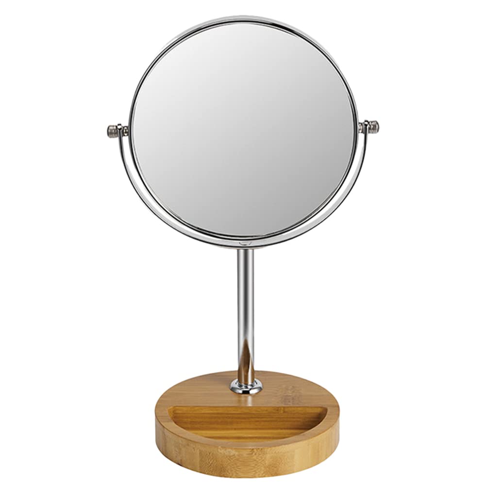Vanity Mirror Mirrors Bamboo Makeup Double Sided Beauty Mirror with Storage Tray Wood Desktop Beauty Cosmetic Mirror for Ladies Lighted Lighted