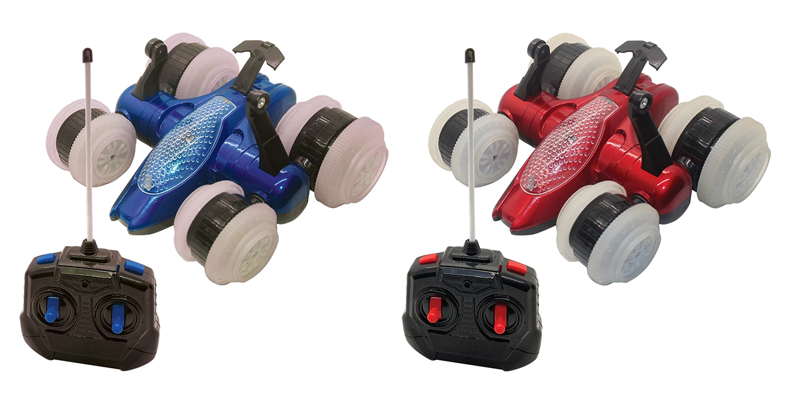 Mindscope Set of 2 HoverQuad Xtreme Radio Control Stunt Action Light Up Vehicles Red and Blue