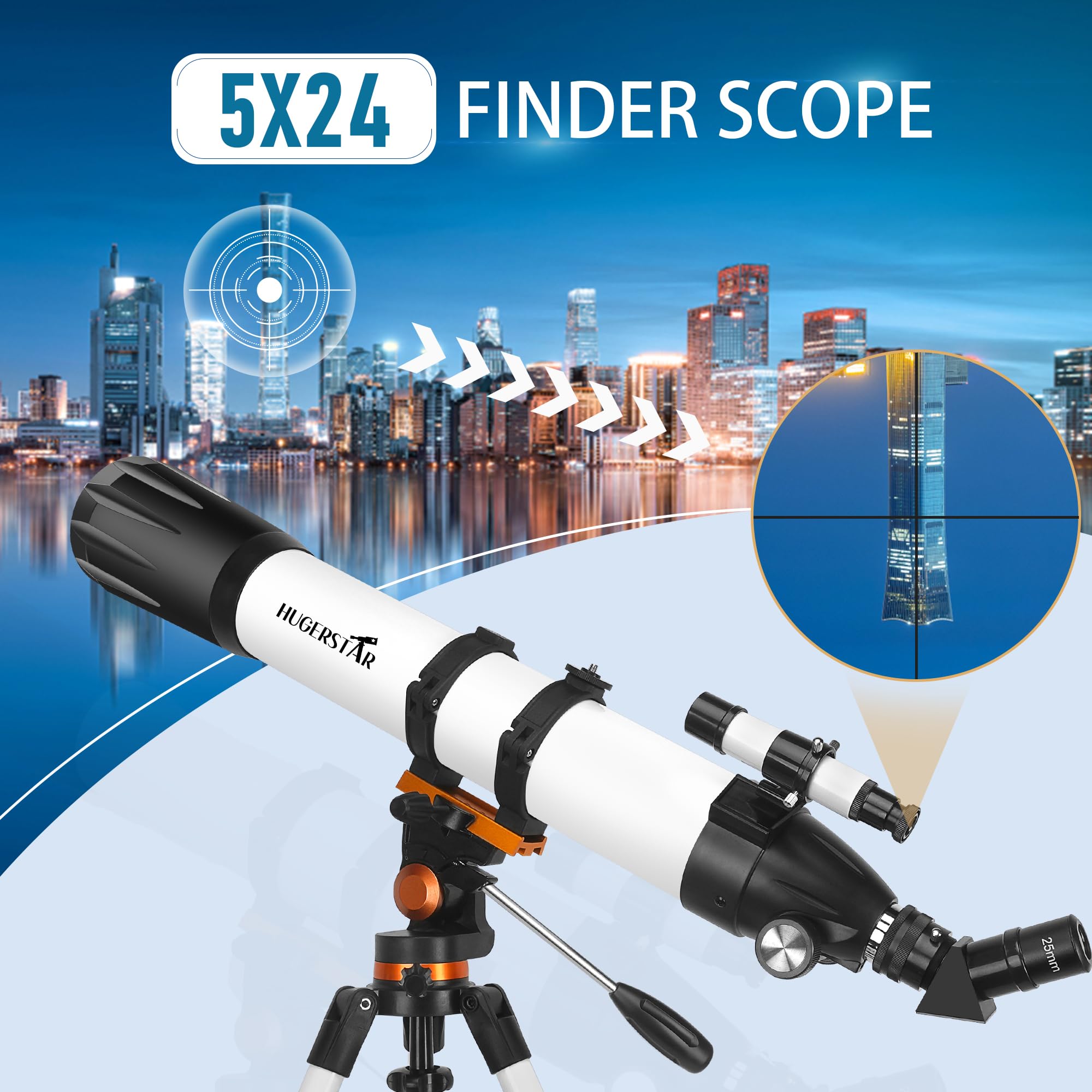 HUGERSTAR Telescope, 90mm Telescopes for Adults Astronomy & Kids & Beginners, 800mm Refracting Telescope Fully Multi-Coated High Transmission Coatings with Phone Mount, Observe The Moon and Stars