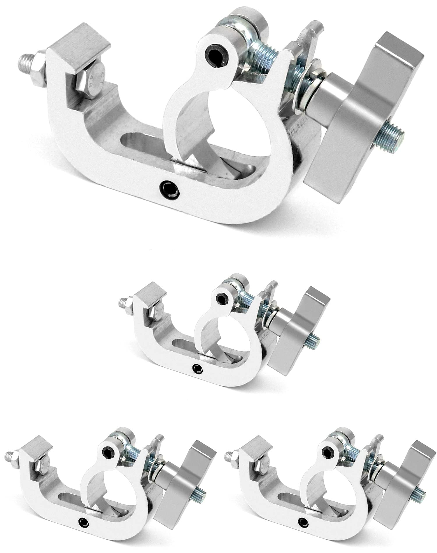 QWORK Stage Light Clamp Hook, Pack of 4, 330 lb. Aluminum Stage Lighting Fixture, C-Clamp, Fits 1.89-2.0 in. Trusses, Quick Release Truss Clamp for DJ Lighting Projector Palms